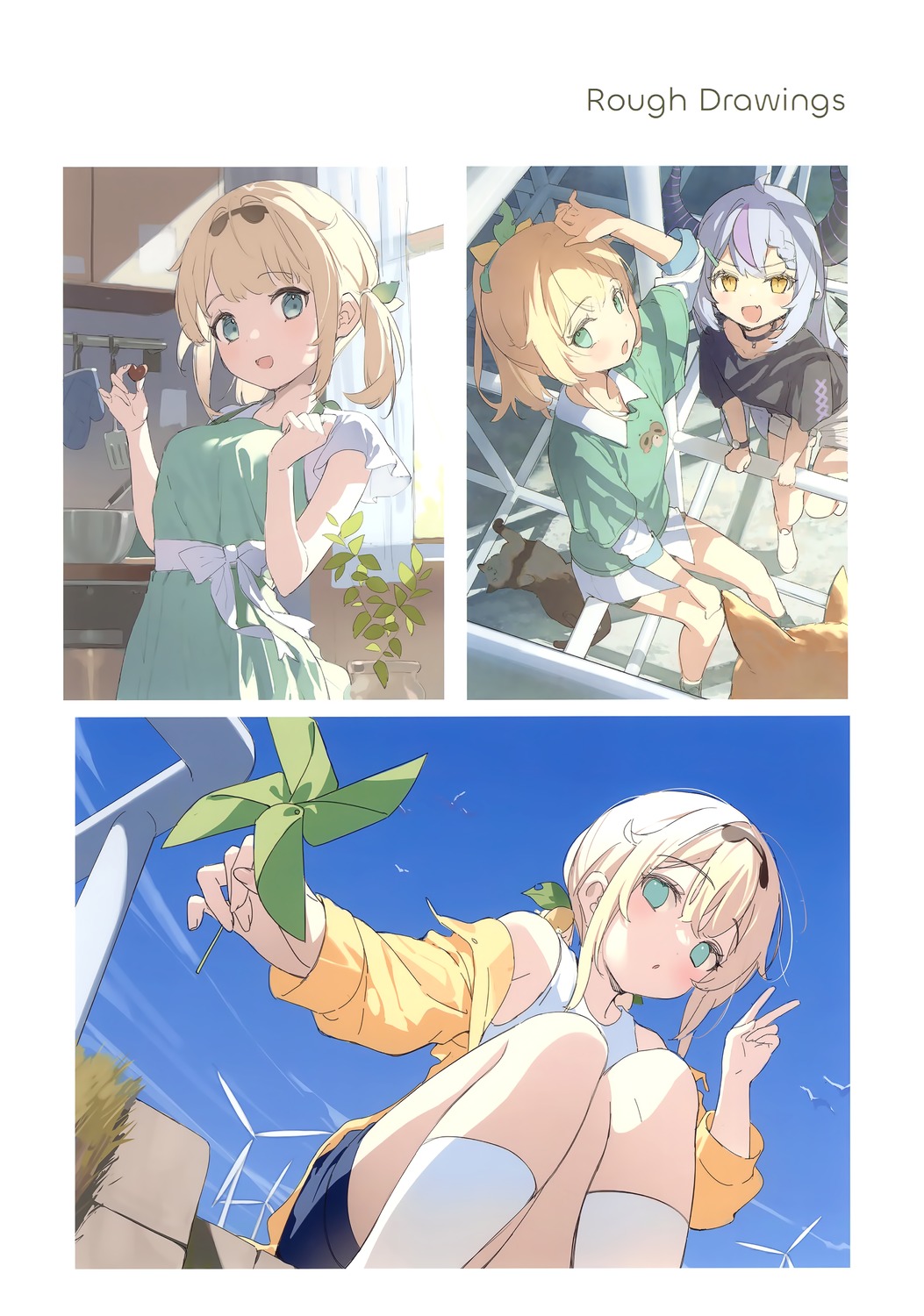 hana mori hololive kazama iroha la+ darknesss bike shorts dress horns neko pointy ears sketch ...